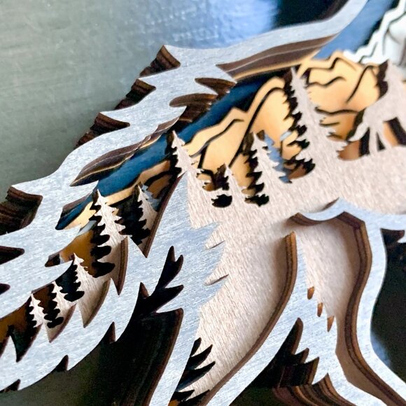 Handcrafted | Accents | Howling Wolf Moon Wolves Mountains Forest 3d ...